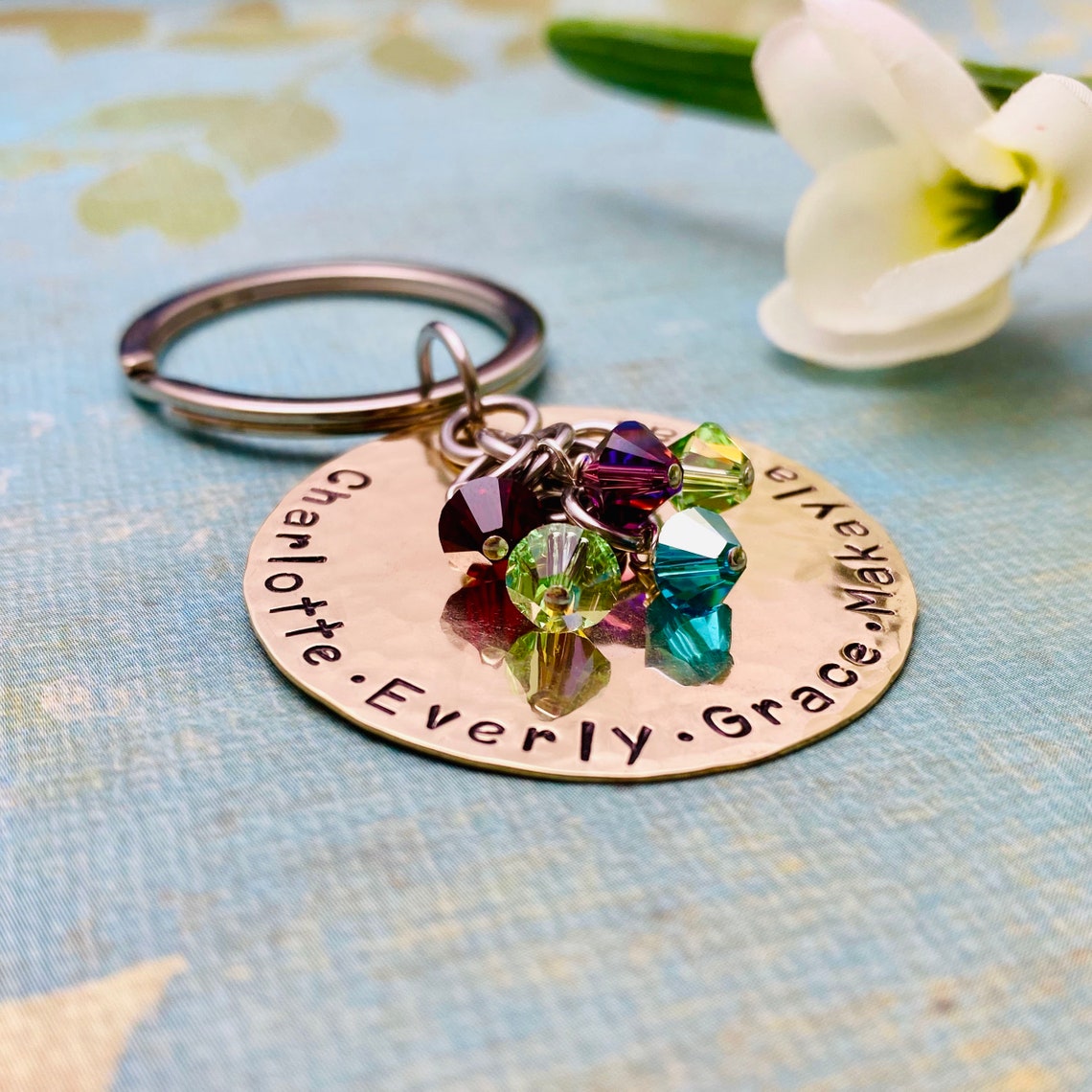 Family Key Chain with Birthstones Personalized | Etsy