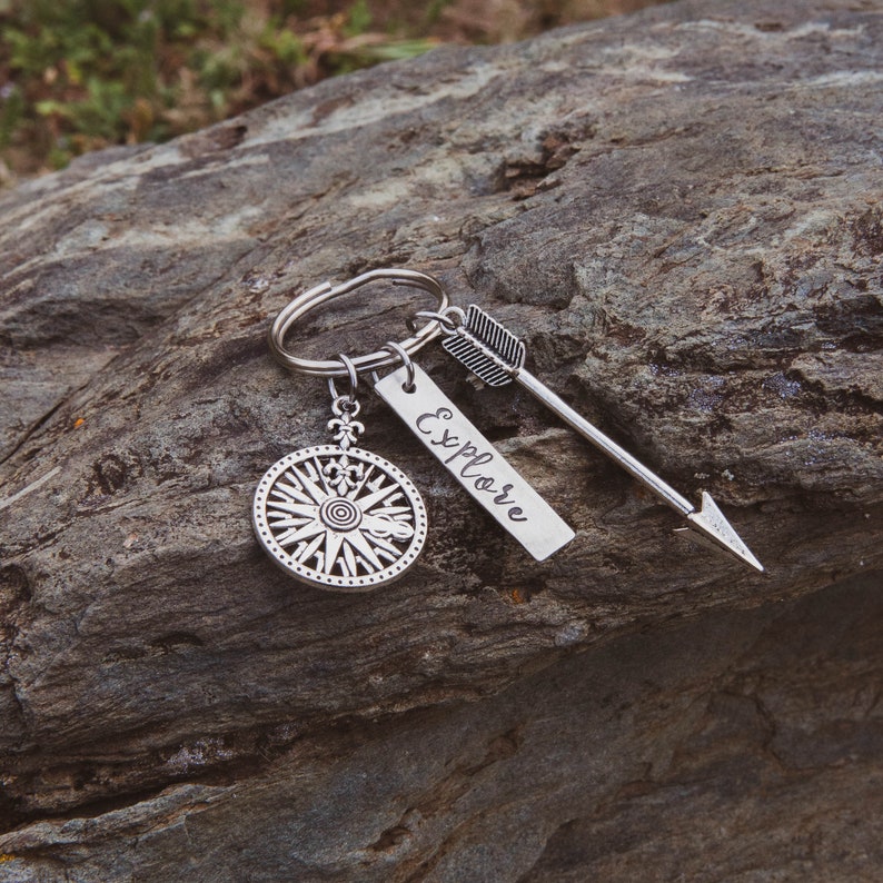 Explore Arrow Key Chain Adventuring Keychain Hiker Gift - Etsy