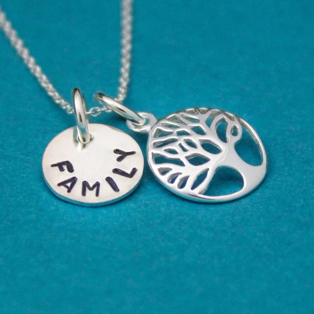 Personalized Sterling Silver Family Tree Necklace: Hand-stamped Jewelry ...