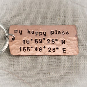 My Happy Place Latitude and Longitude Hand Stamped Personalized Copper ...