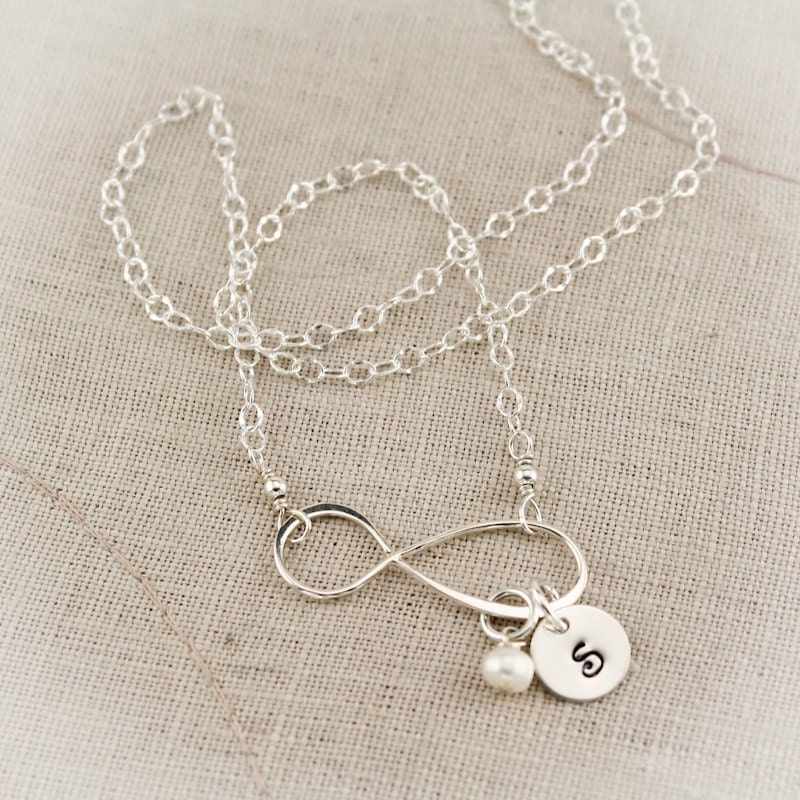 Infinity Necklace With Initial and Pearl or Birthstone - Etsy