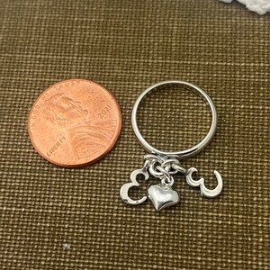 Initial Charm Ring. Sterling Silver Initial Ring. Dangle Ring. Personalized Jewelry. Initial ...