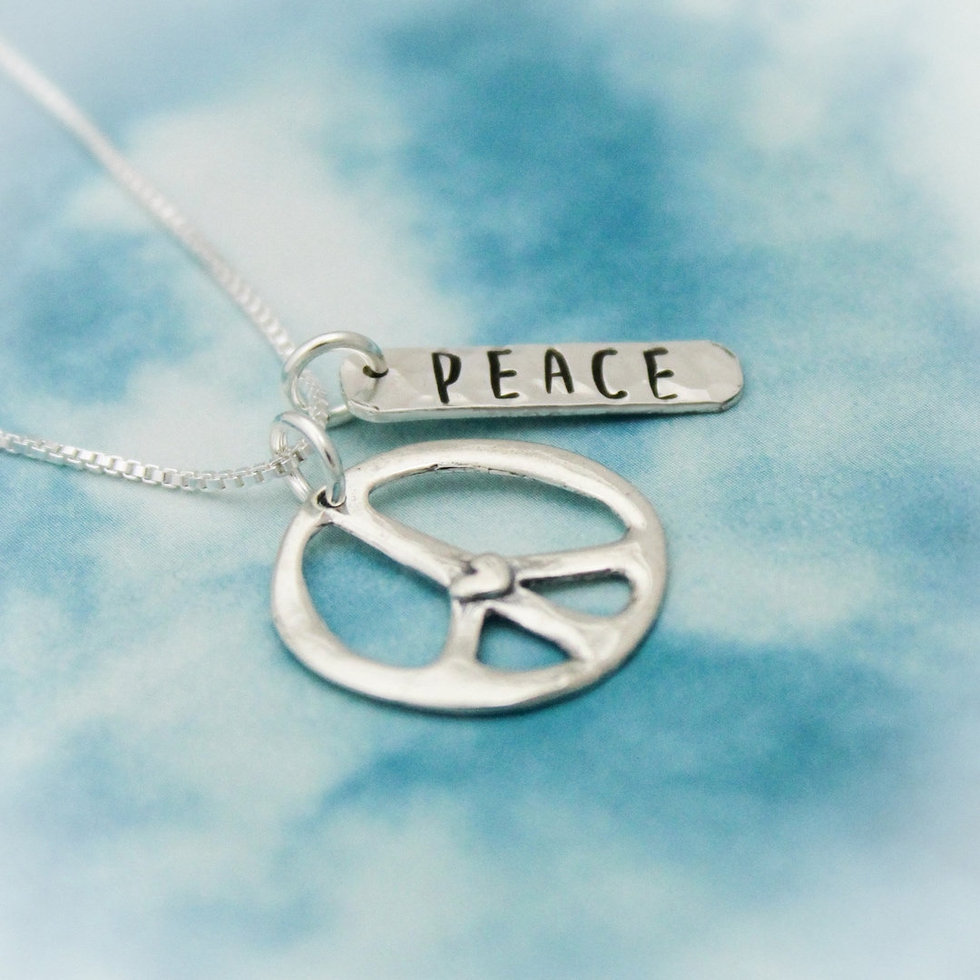 Sterling Silver Peace Sign Necklace: Hand Stamped Peace Tag - Etsy