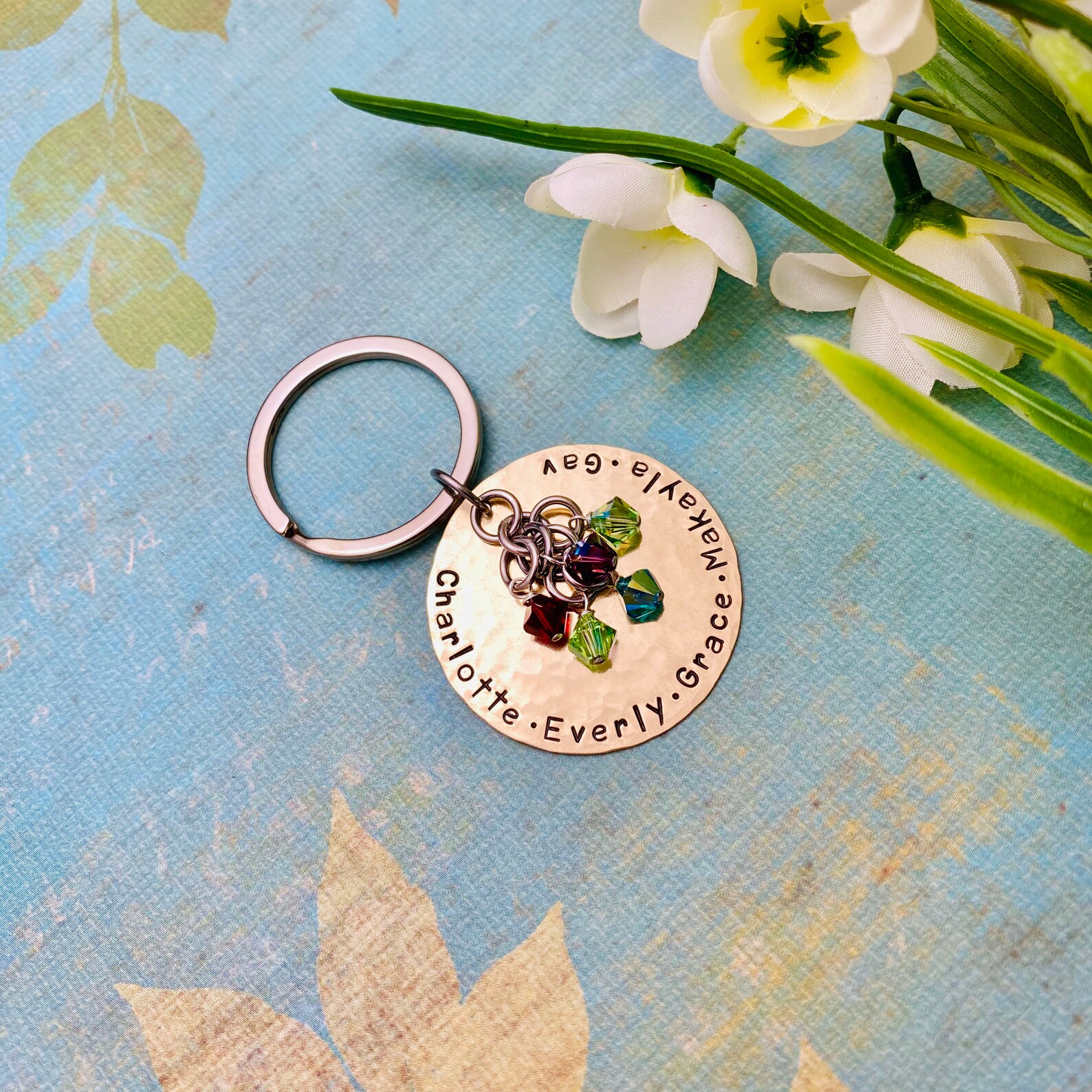 Family Key Chain with Birthstones Personalized | Etsy