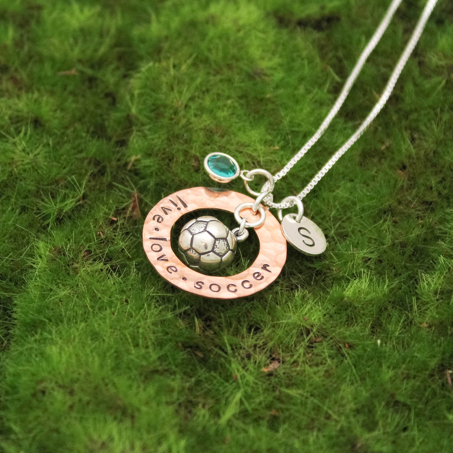 Soccer Charm Necklace Copper Washer and Sterling Silver Personalized ...