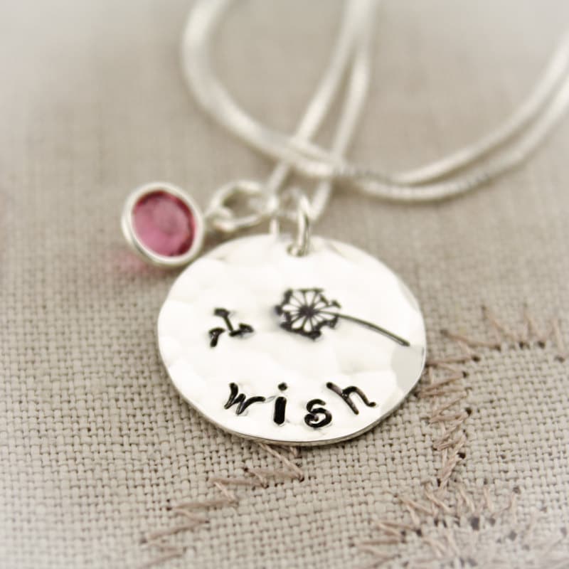 Make a WISH Necklace With Birthstone and Dandelion Sterling Silver ...