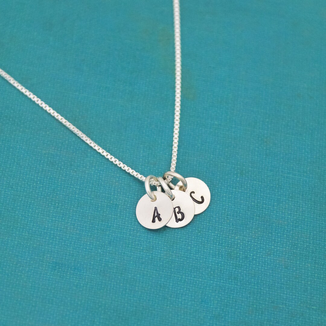 Three 3 Tiny Initial Sterling Silver Necklace Personalized Hand Stamped ...