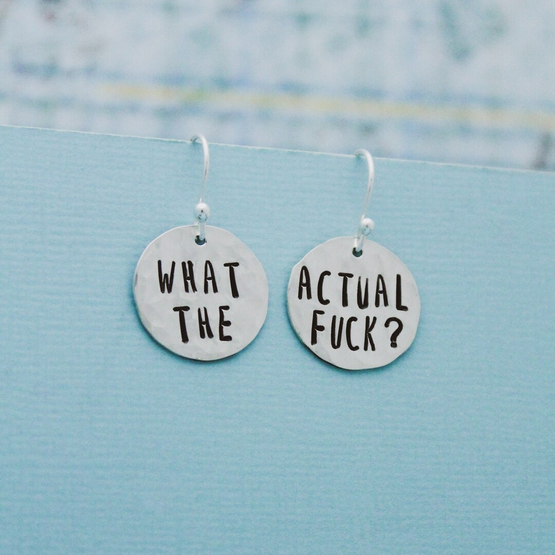 Hand Stamped Sterling Silver WTF Earrings, Explicit Jewelry - Etsy ...
