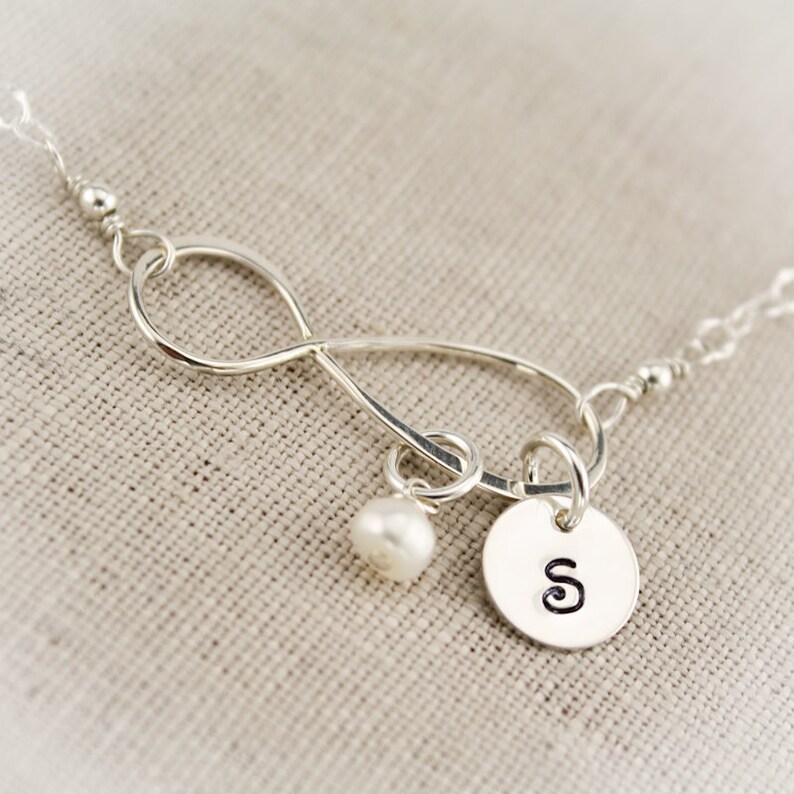 Infinity Necklace With Initial and Pearl or Birthstone - Etsy