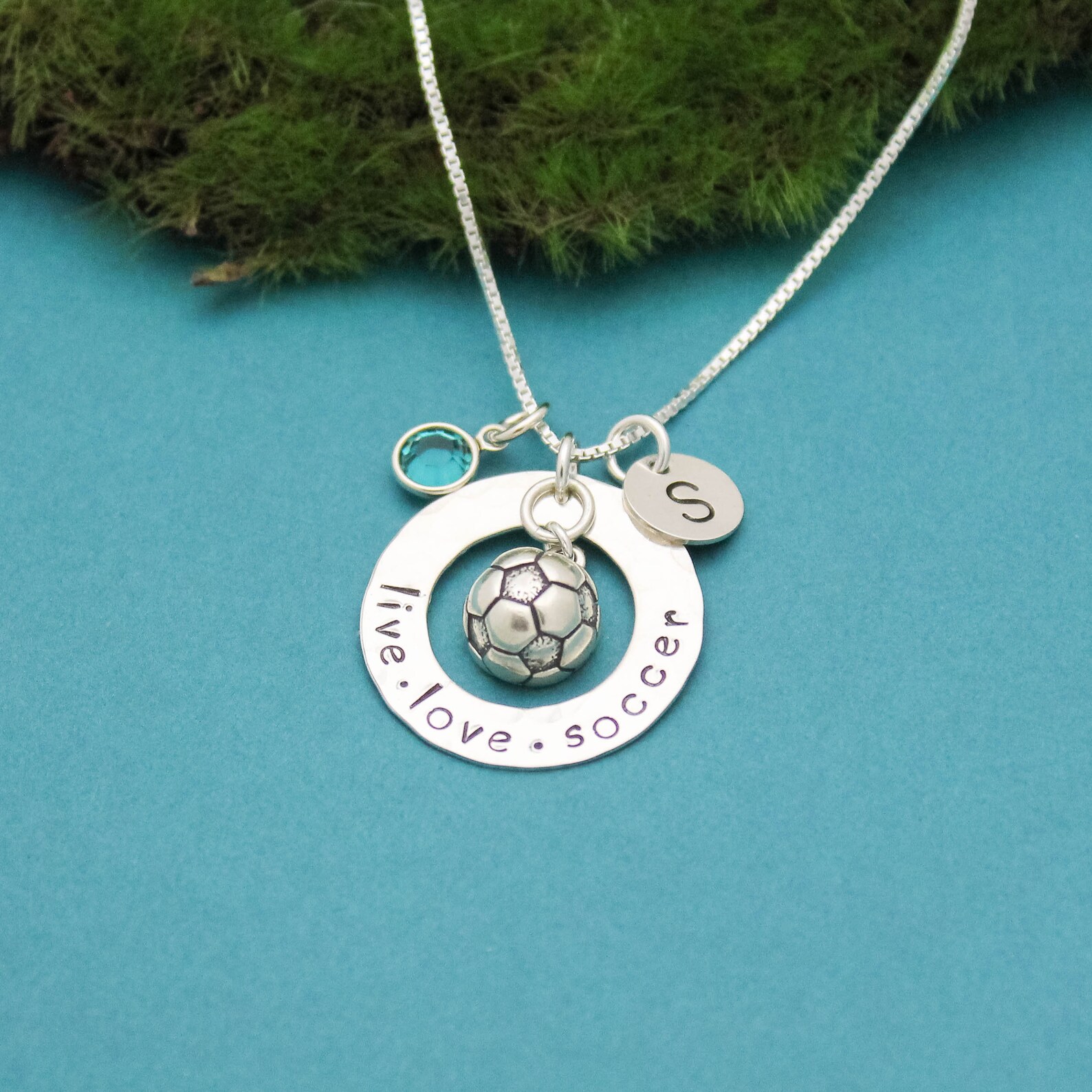 Soccer Charm Necklace Copper Washer and Sterling Silver Personalized ...