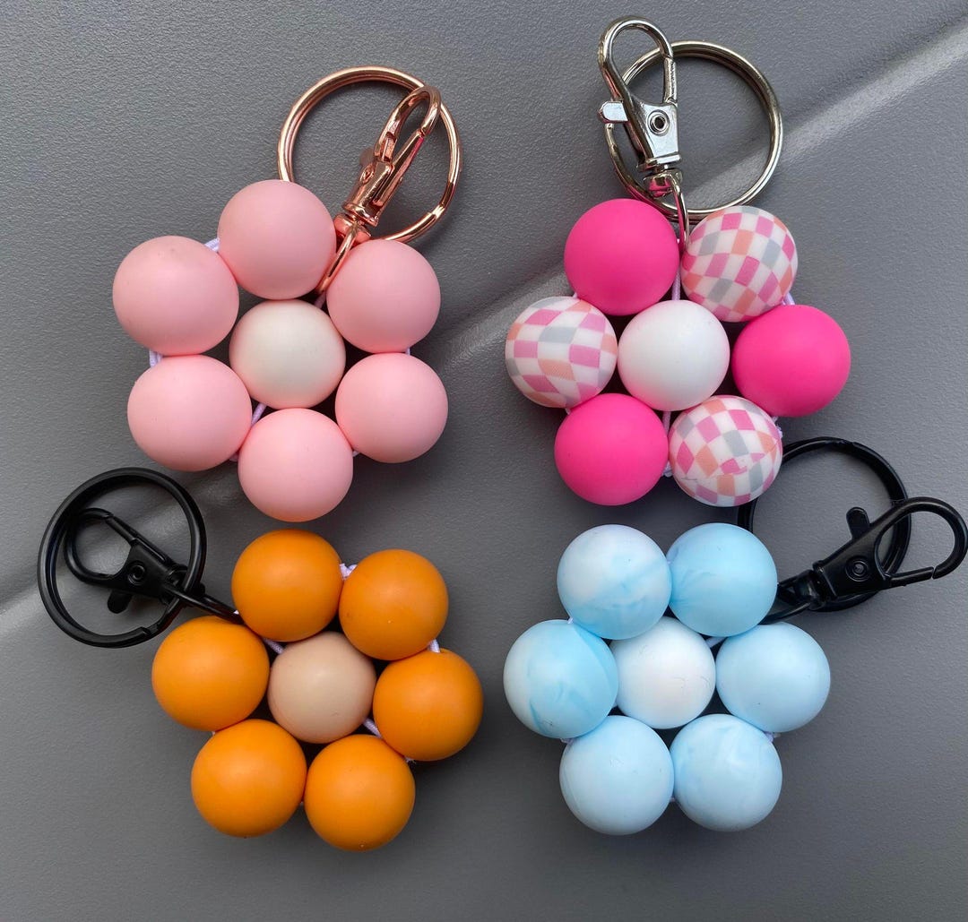 Beaded Flower Keychains - Silicone Bead Keychains - Custom Keychains ...