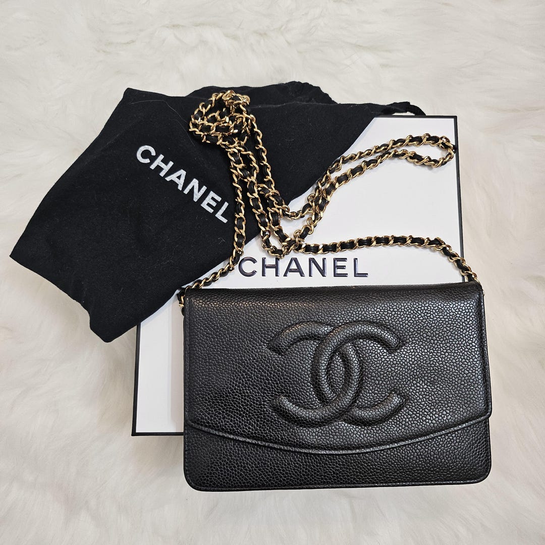 Vintage Chanel Classic Purse Bag Wallet Timeless Mini WOC on Gold Chain ...