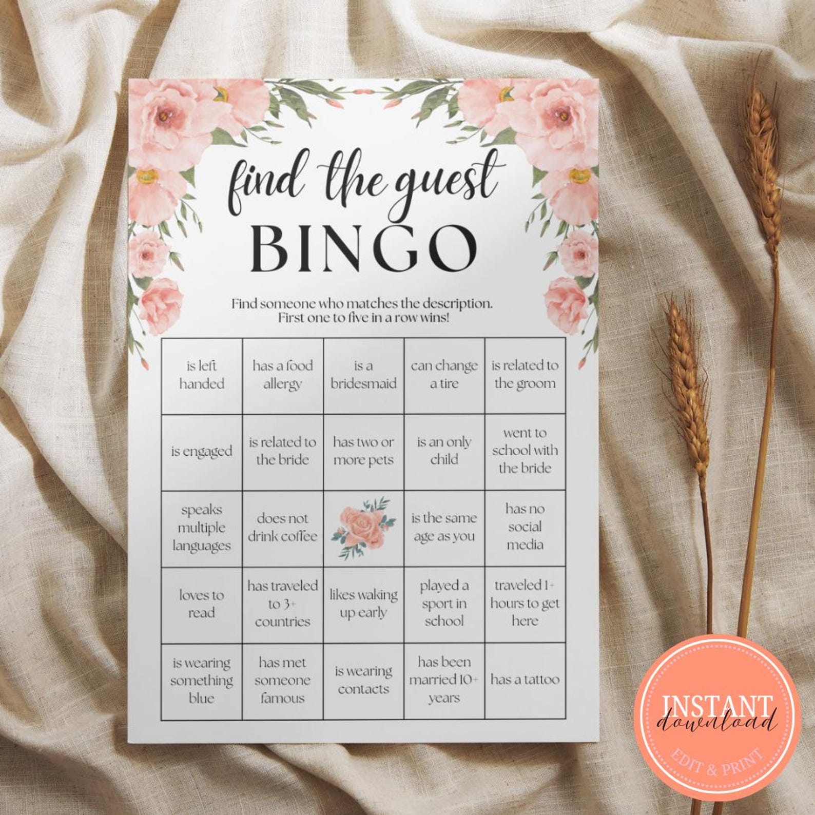 Find the Guest BINGO, Engagement Party Game, Minimalist Shower Game ...