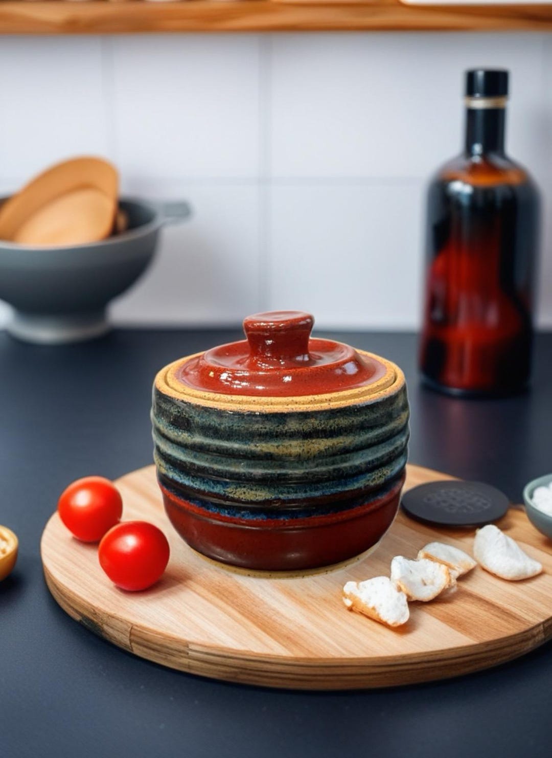 Hand Thrown Ceramic Salt Cellar Crock Fire Red & Galaxy Blue Fusion - Etsy