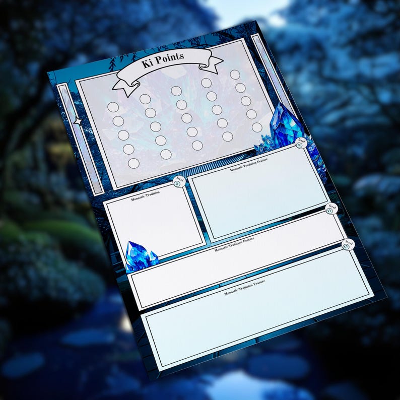 Mystical Blue Monk Character Sheet Set Dnd 5E PDF Fantasy Printable for ...