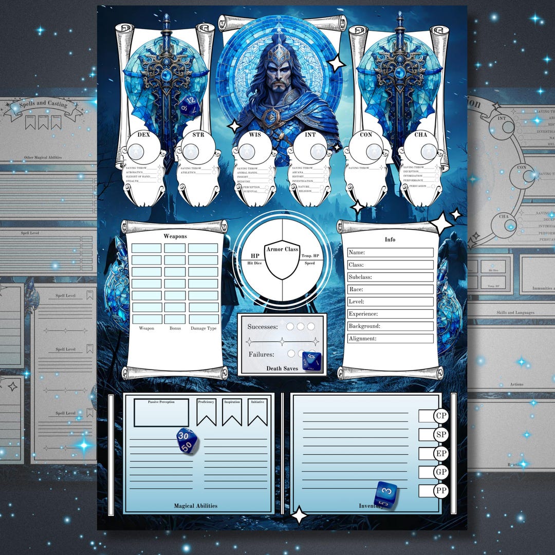 Dnd 5E Barbarian Character Sheets in Blue Printable Digital Download ...