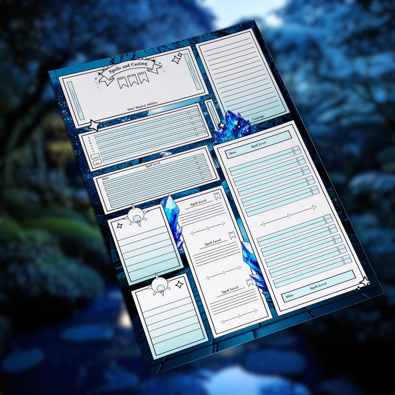 Mystical Blue Monk Character Sheet Set Dnd 5E PDF Fantasy Printable for ...
