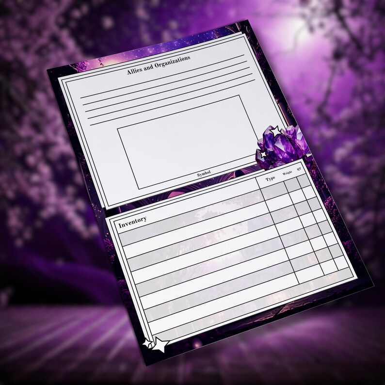 Purple Magic Sorcerer Character Sheet Bundle Dnd 5E Printable Fantasy ...