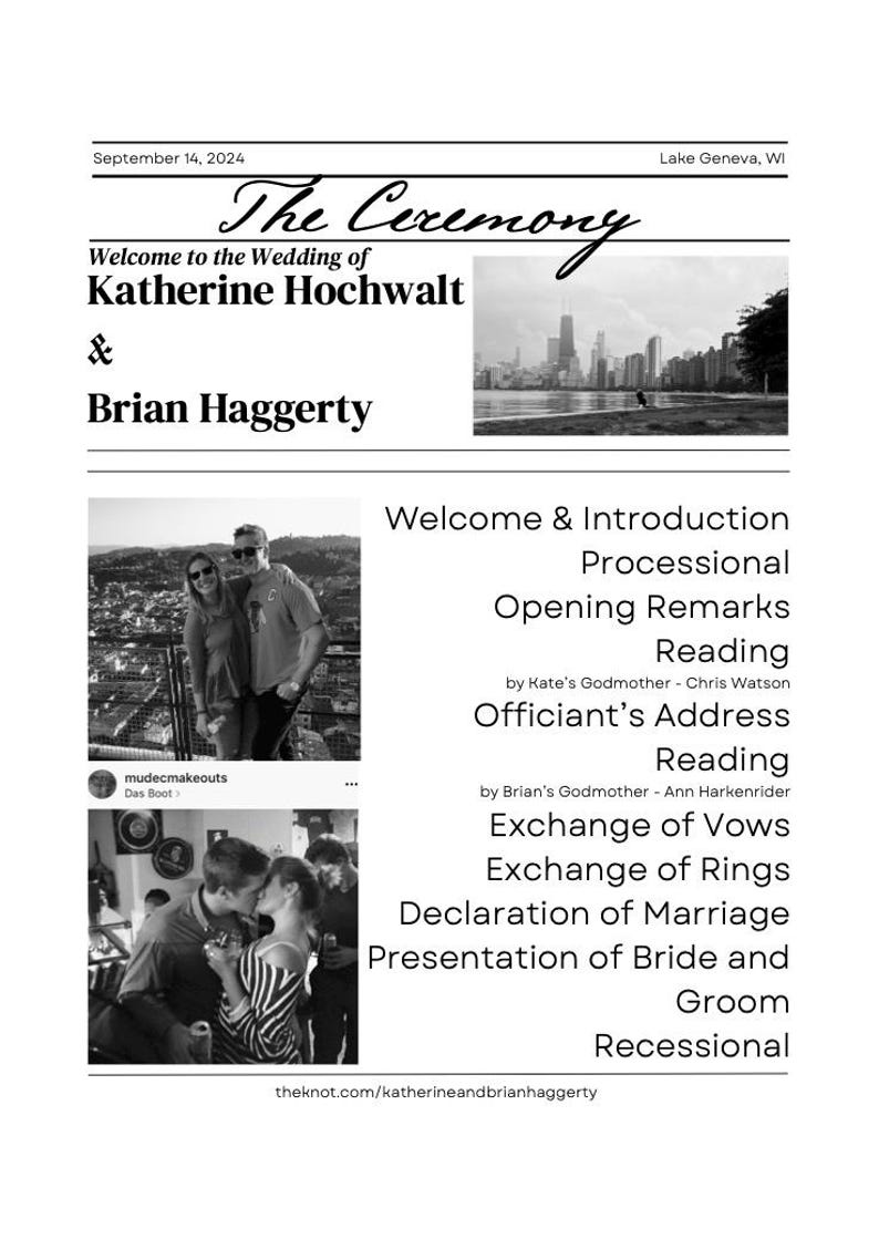 Newspaper Wedding Program Template, Large Folded Program, Custom ...
