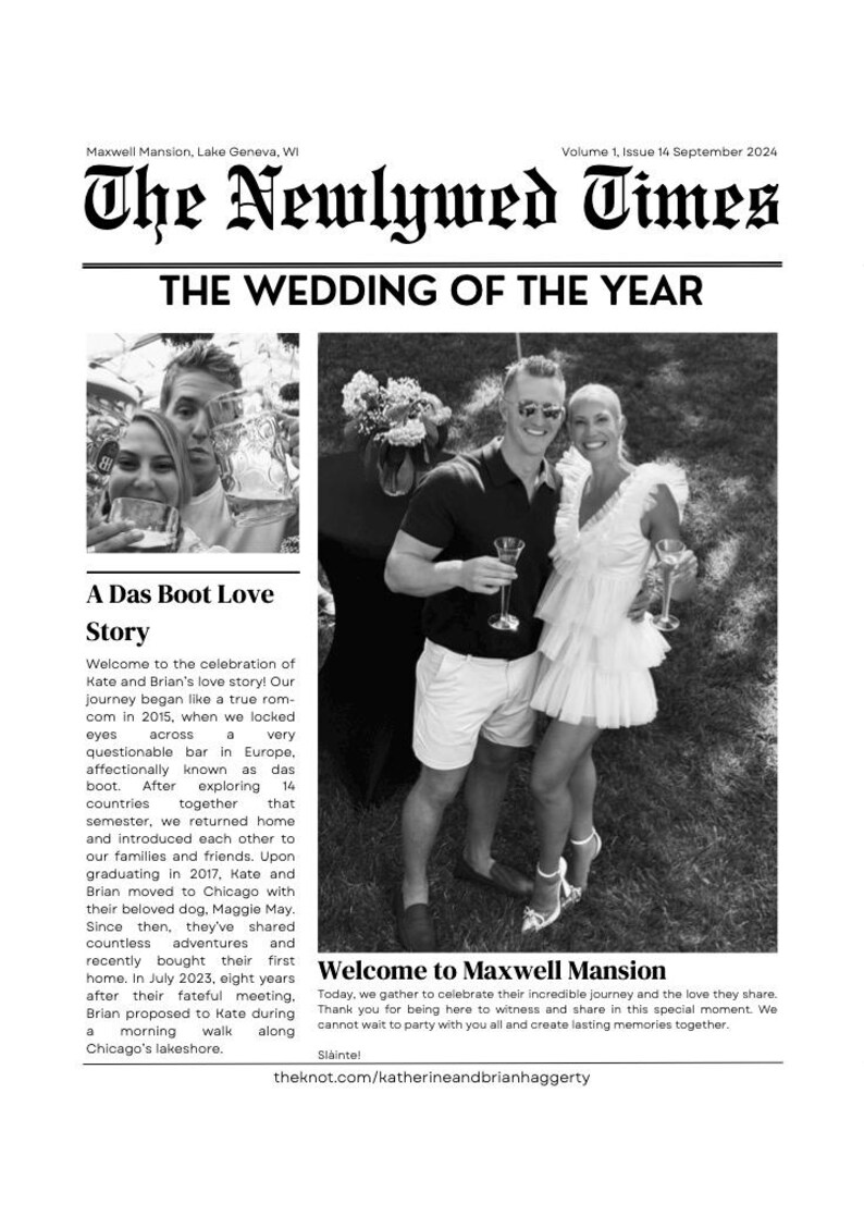 Newspaper Wedding Program Template, Large Folded Program, Custom ...