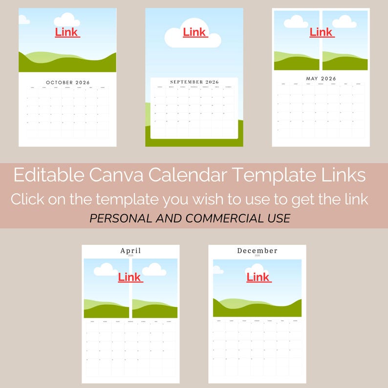 2026 Editable Calendar Bundle | Canva Templates for Yearly Monthly ...