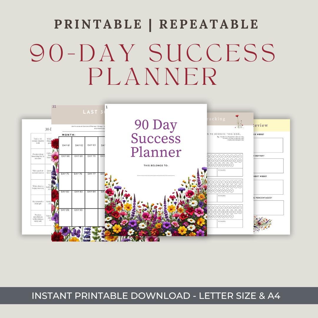 Printable 90 Day Watercolor Wildflower Success Planner. 12 Week Year ...