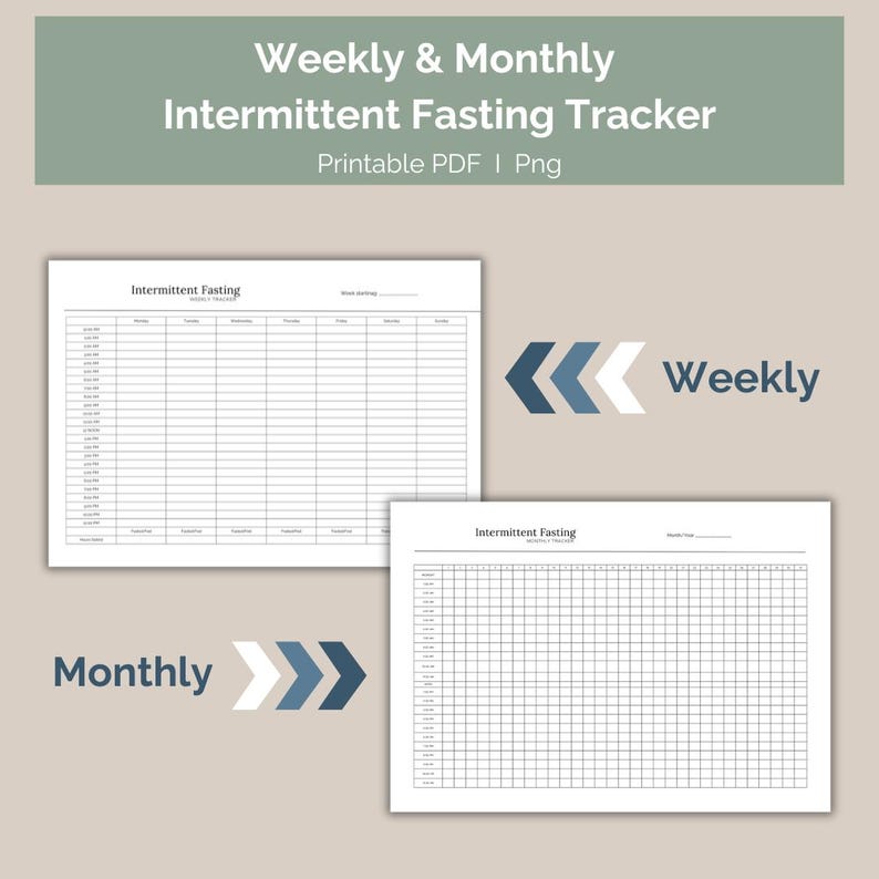 Weekly & Monthly Fasting Tracker | Printable PDF | Intermittent Hourly ...