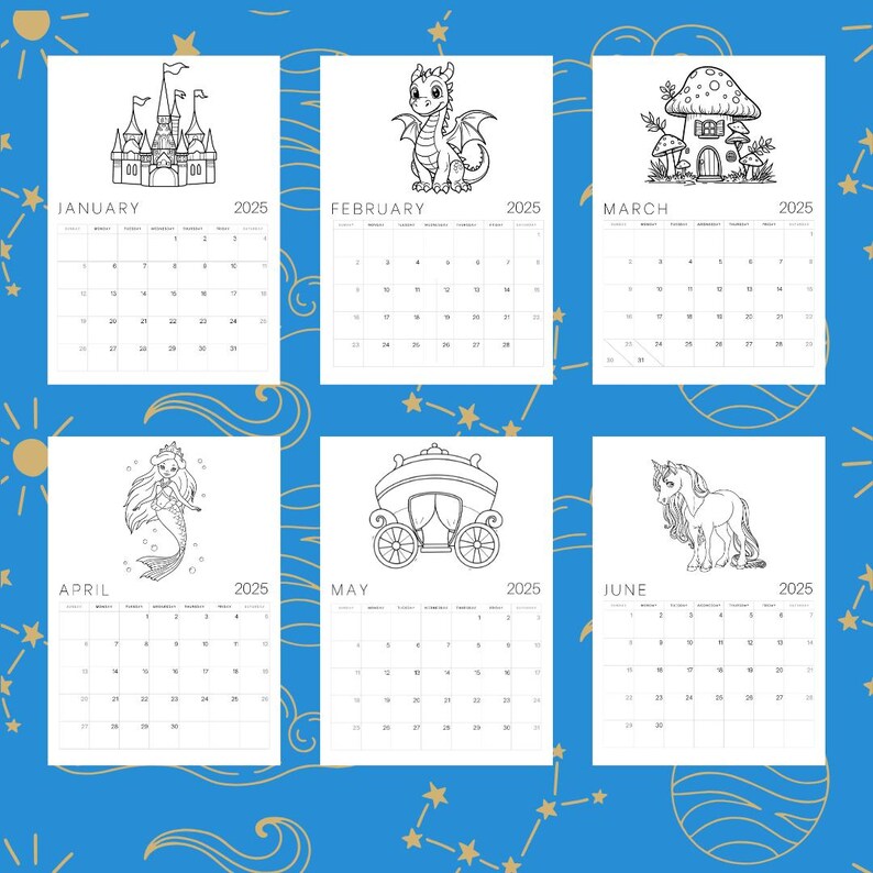 2025 Kids Coloring Calendar – Printable Fairytale-themed Wall Calendar ...