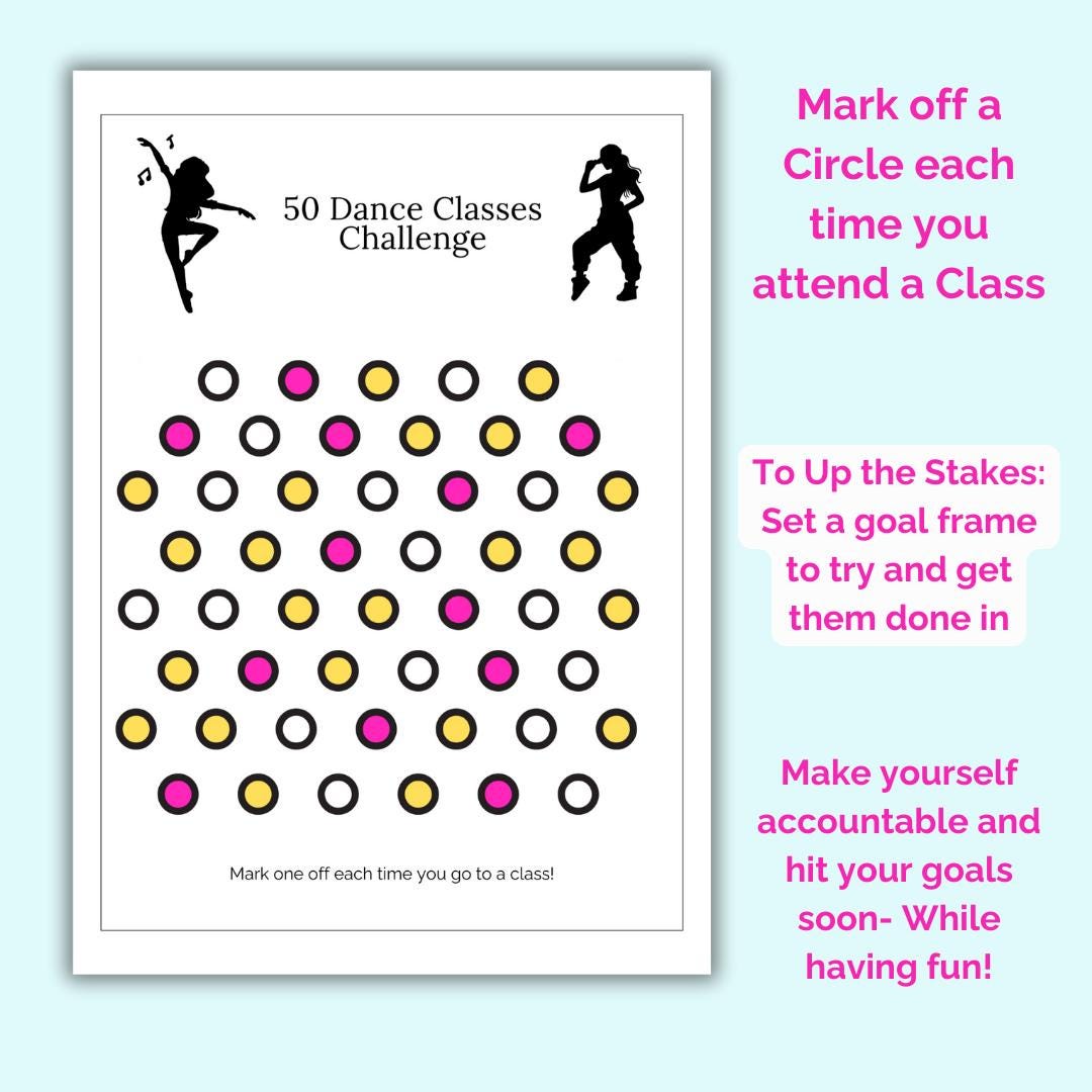 50 Dance Class Challenge Printable | Dance Fitness Tracker, Planner ...