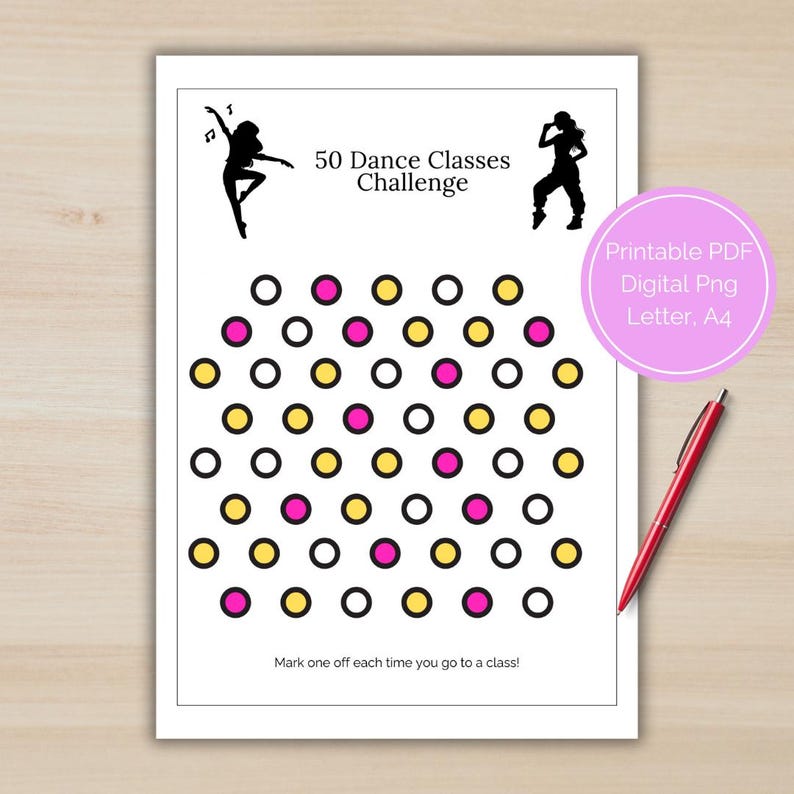 50 Dance Class Challenge Printable | Dance Fitness Tracker, Planner ...