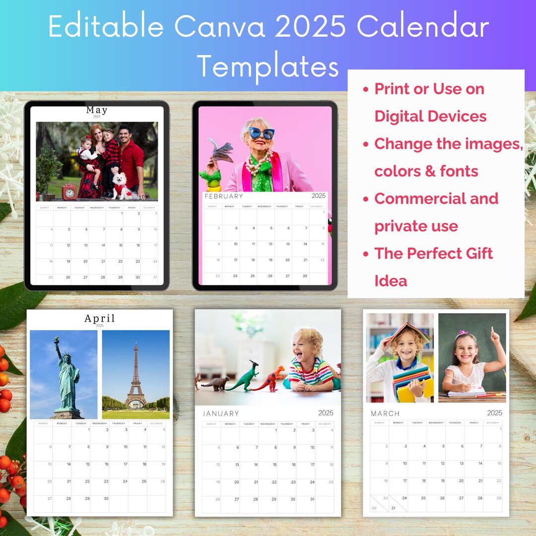Editable 2025 Calendar Templates for Canva | Printable Monthly Planner ...