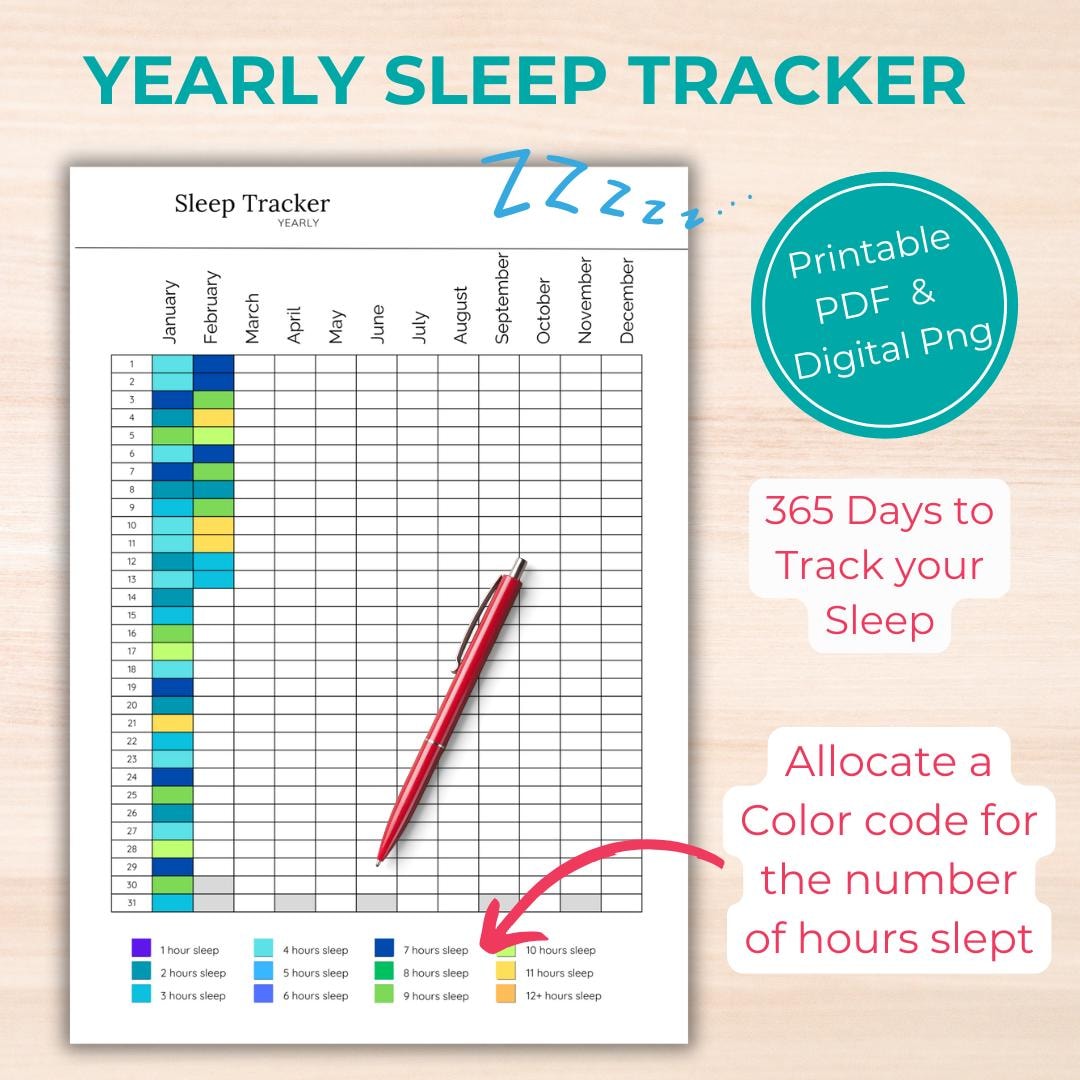 Yearly Sleep Tracker Printable | Daily Sleep Log PDF Png | Sleep Habit ...