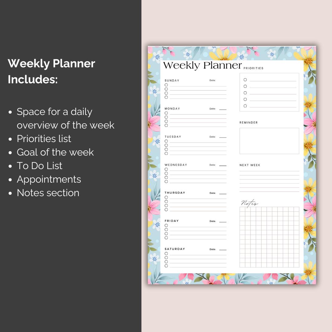 Floral Planner Printable Bundle Daily, Weekly, Monthly Planner Pages ...