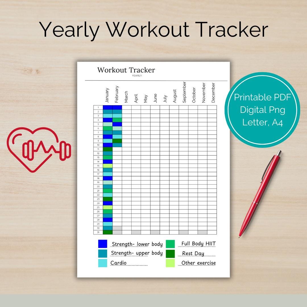 Printable Workout Tracker PDF & PNG | Fitness Goal Planner | Habit ...