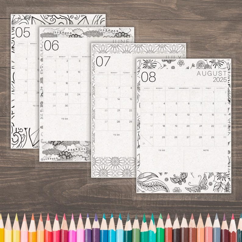 2025 Printable Coloring Calendar 12-month Fillable PDF Homeschool ...