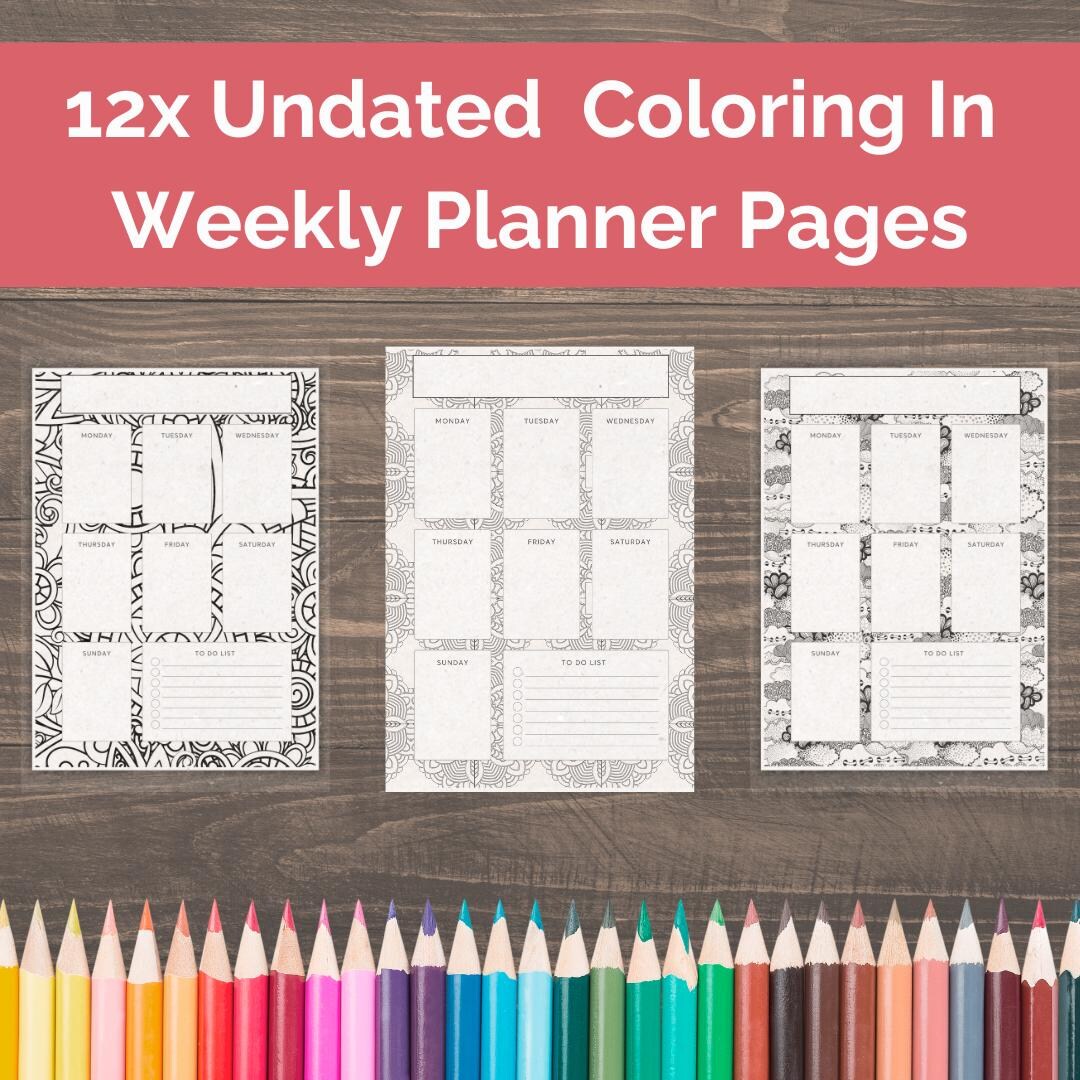 Printable Weekly Planner Coloring Sheets 12 Meditative Designs Doodle ...