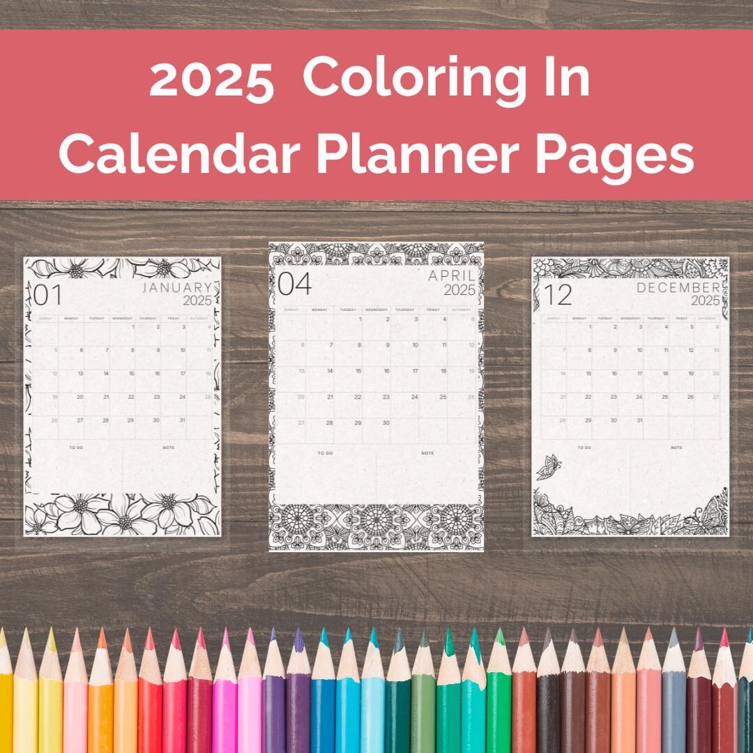 2025 Printable Coloring Calendar 12-month Fillable PDF Homeschool ...