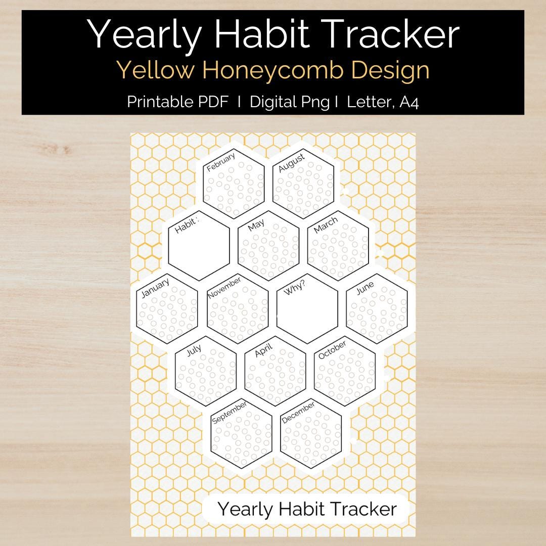 Bee-themed Yearly Habit Tracker | Honeycomb Planner Printable ...