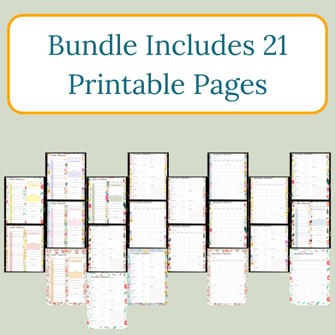 Floral Planner Printable Bundle Daily, Weekly, Monthly Planner Pages ...