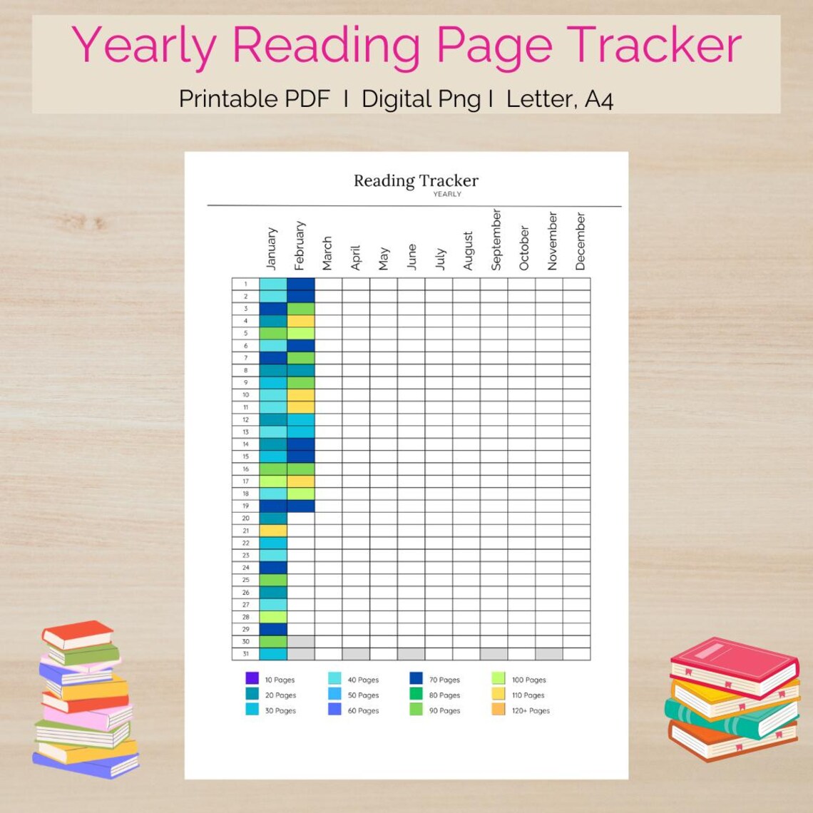 Printable Book Pages Tracker Template - Yearly & Monthly Reading Log ...