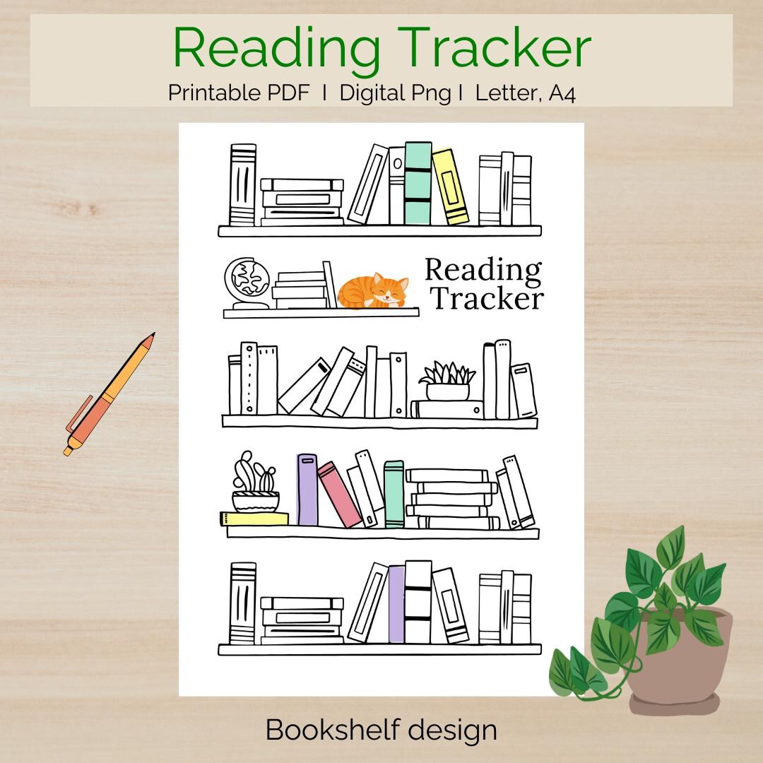 Cute Book Tracker Printable – Bookshelf Reading Log With Cat – Fillable ...