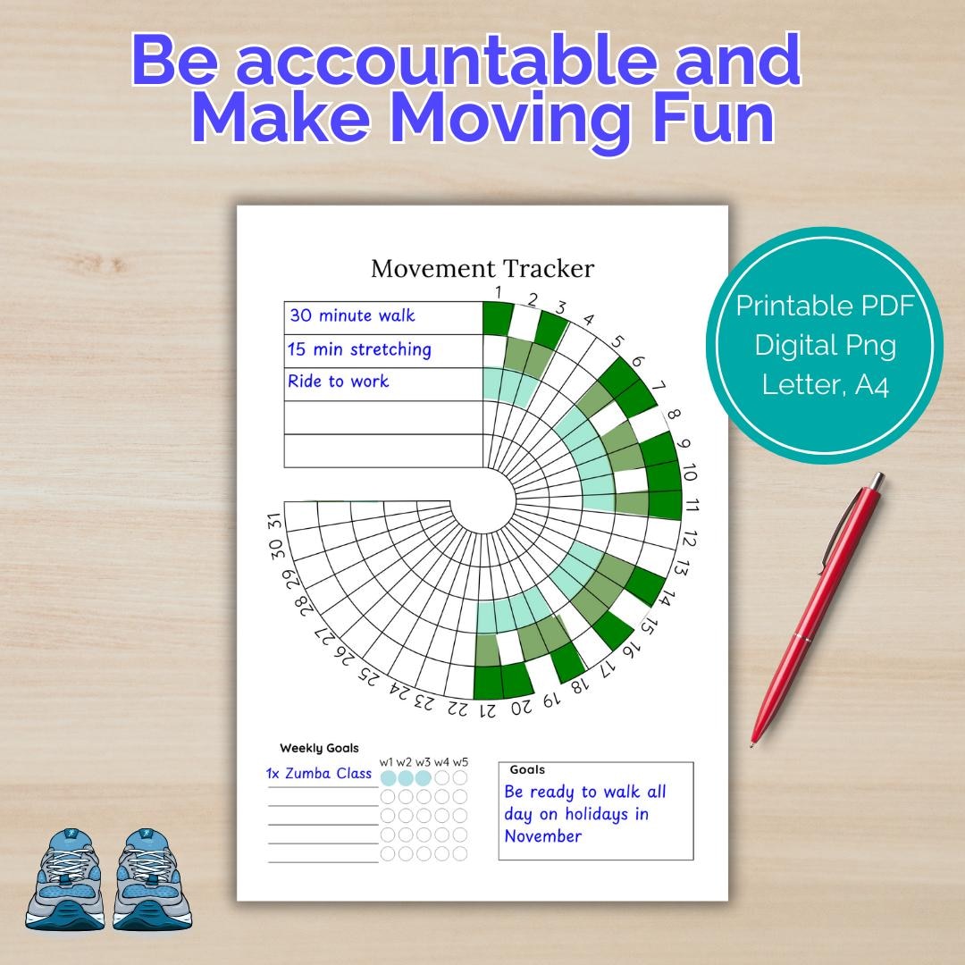 Printable Movement Tracker | Fitness & Health Tracker | Bullet Journal ...