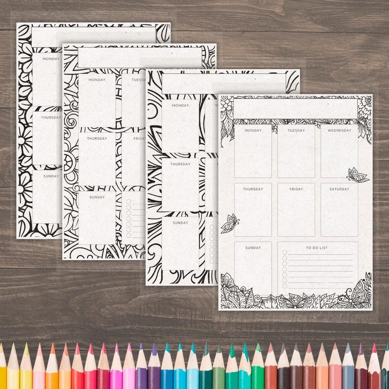 Printable Weekly Planner Coloring Sheets 12 Meditative Designs Doodle ...