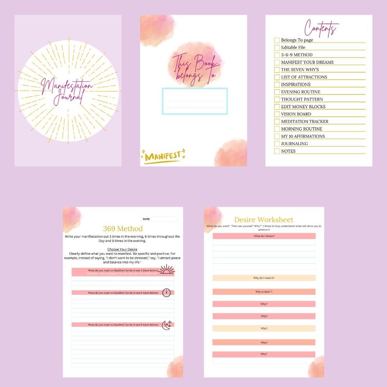 Manifestation Journal Printable Bundle - Manifestation Prompts, Vision ...
