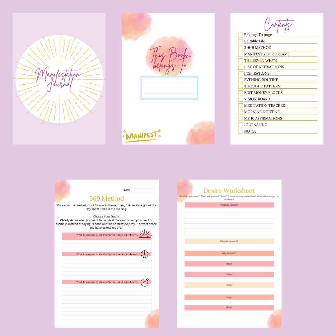 Manifestation Journal Printable Bundle - Manifestation Prompts, Vision ...