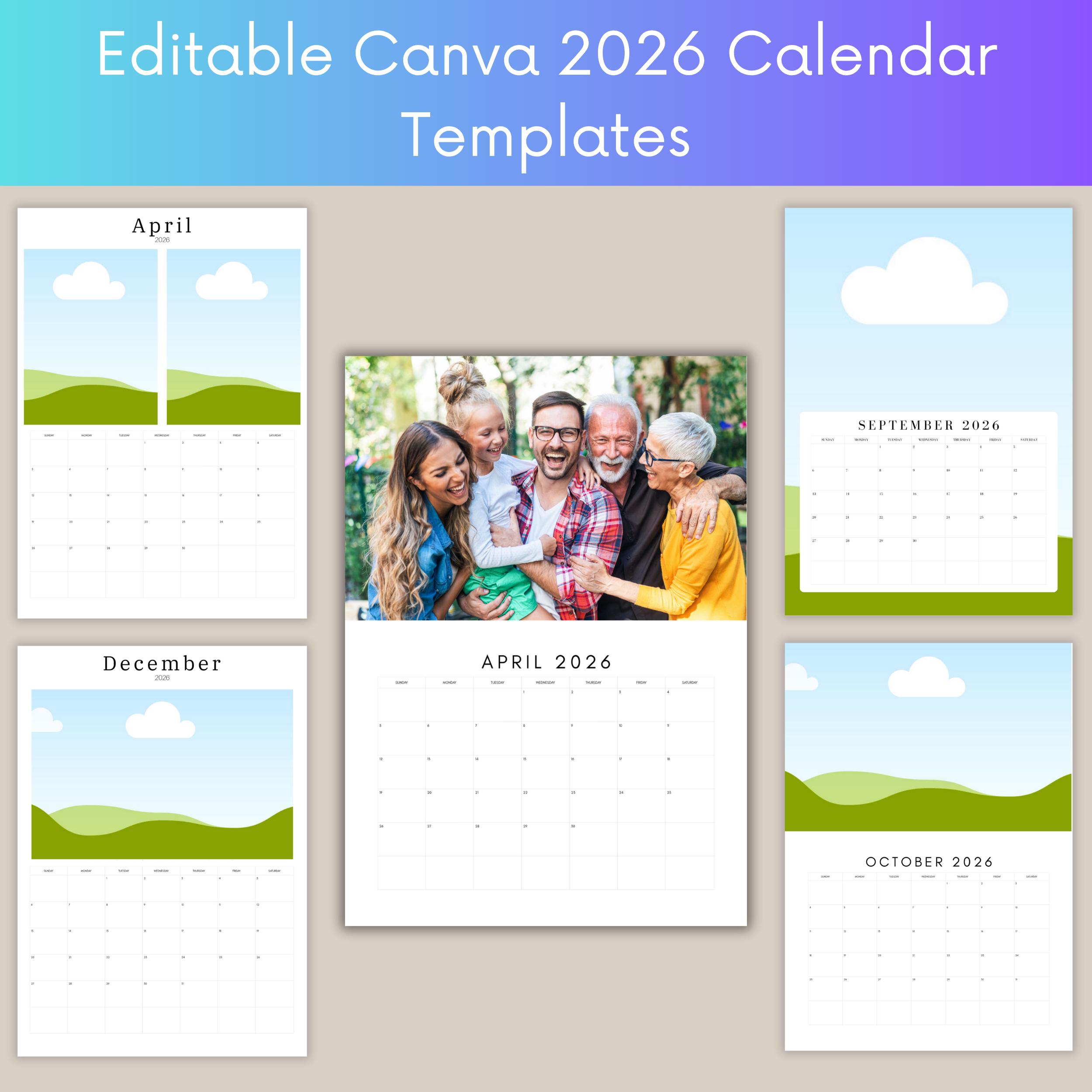 2026 Editable Calendar Bundle | Canva Templates for Yearly Monthly ...
