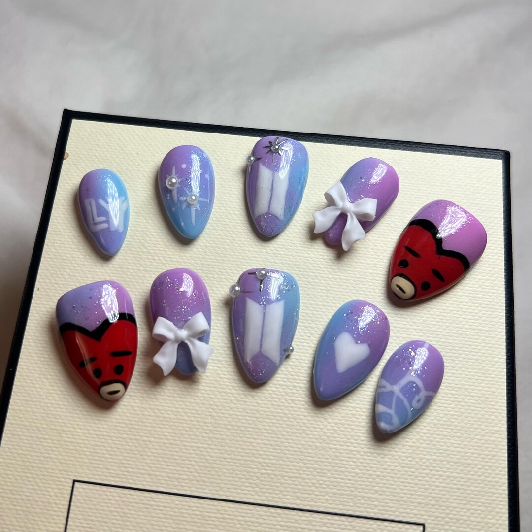BTS Press on Set | Korean Press Ons | BT21 Nails | Kpop Nails | BT21 ...