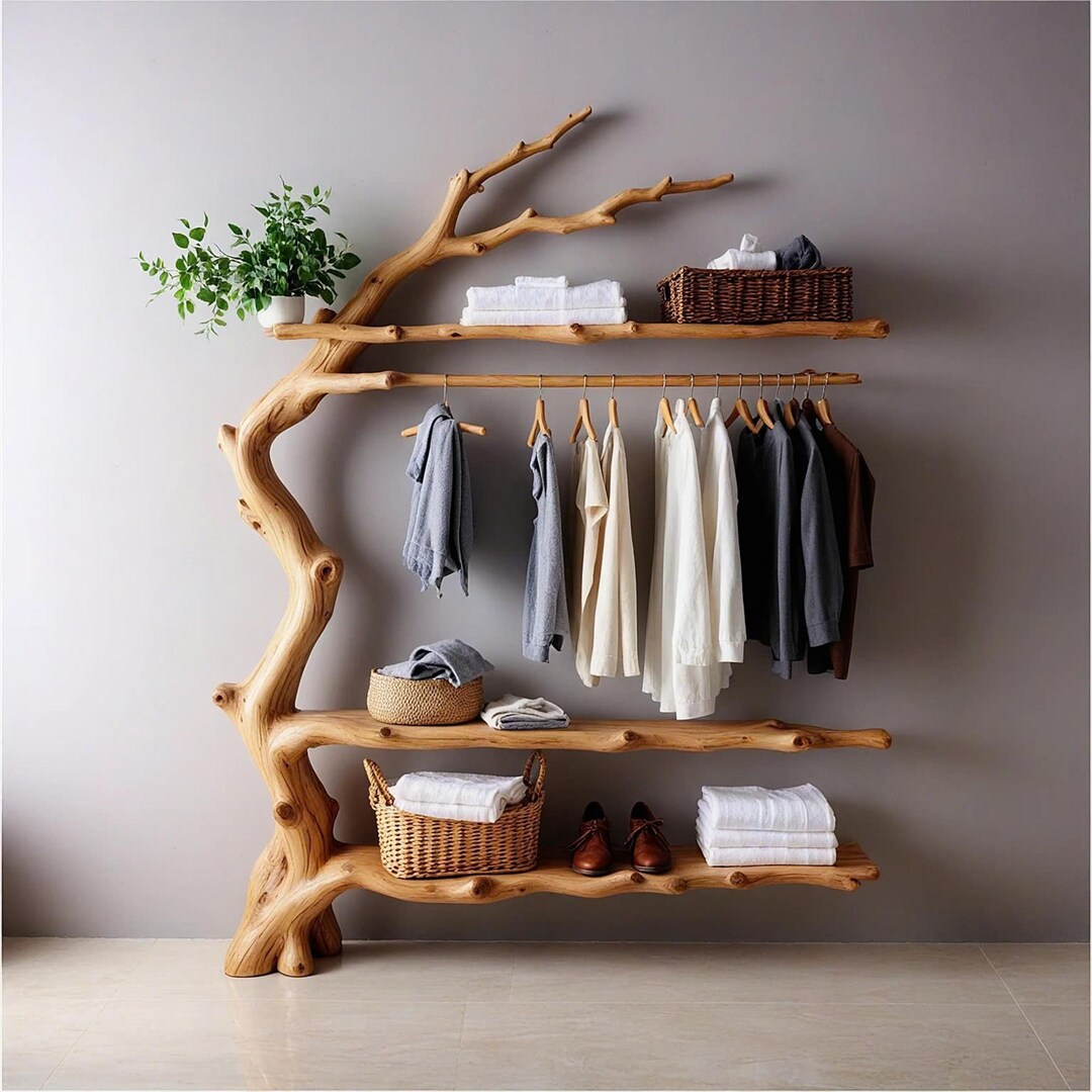 Wall Mounted Coat Rack Driftwood Tree Branch Coat Rack With Shelf Shoe ...