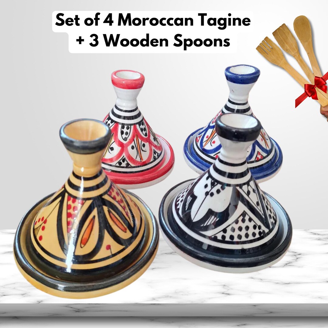 Moroccan Hand Crafted Classic Tagine Set of 4, Hand Painted Ceramic ...