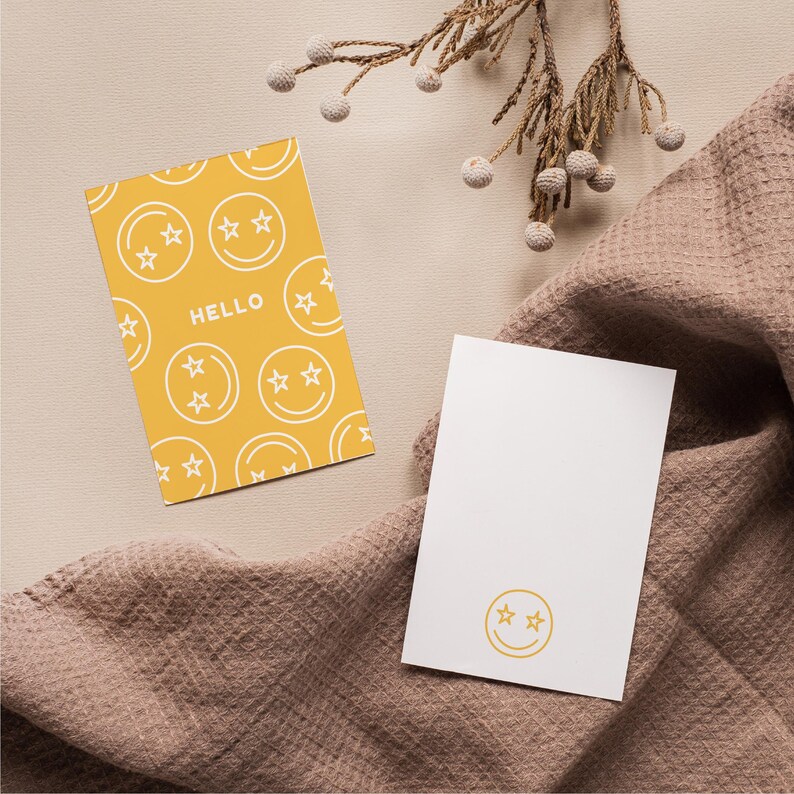 Printable Hello Card, Greeting Card, Smiley Hello Card, Yellow Smile ...